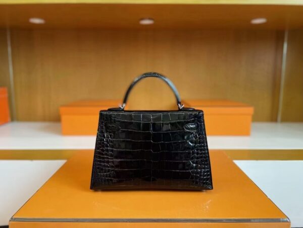H Factory Bags Mini Kelly Shiny Alligator Crocodile Black Silver ...