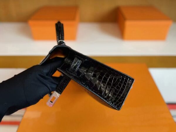 H Factory Bags Mini Kelly Shiny Alligator Crocodile Black Silver ...