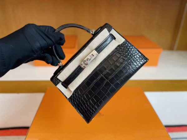 H Factory Bags Mini Kelly Matte Alligator Crocodile Black Silver ...